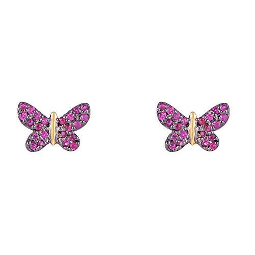 Shweta Creations Solid 14K Yellow Gold Natural 0.18 cttw Ruby Butterfly Stud Earrings Fine Jewelry For Women