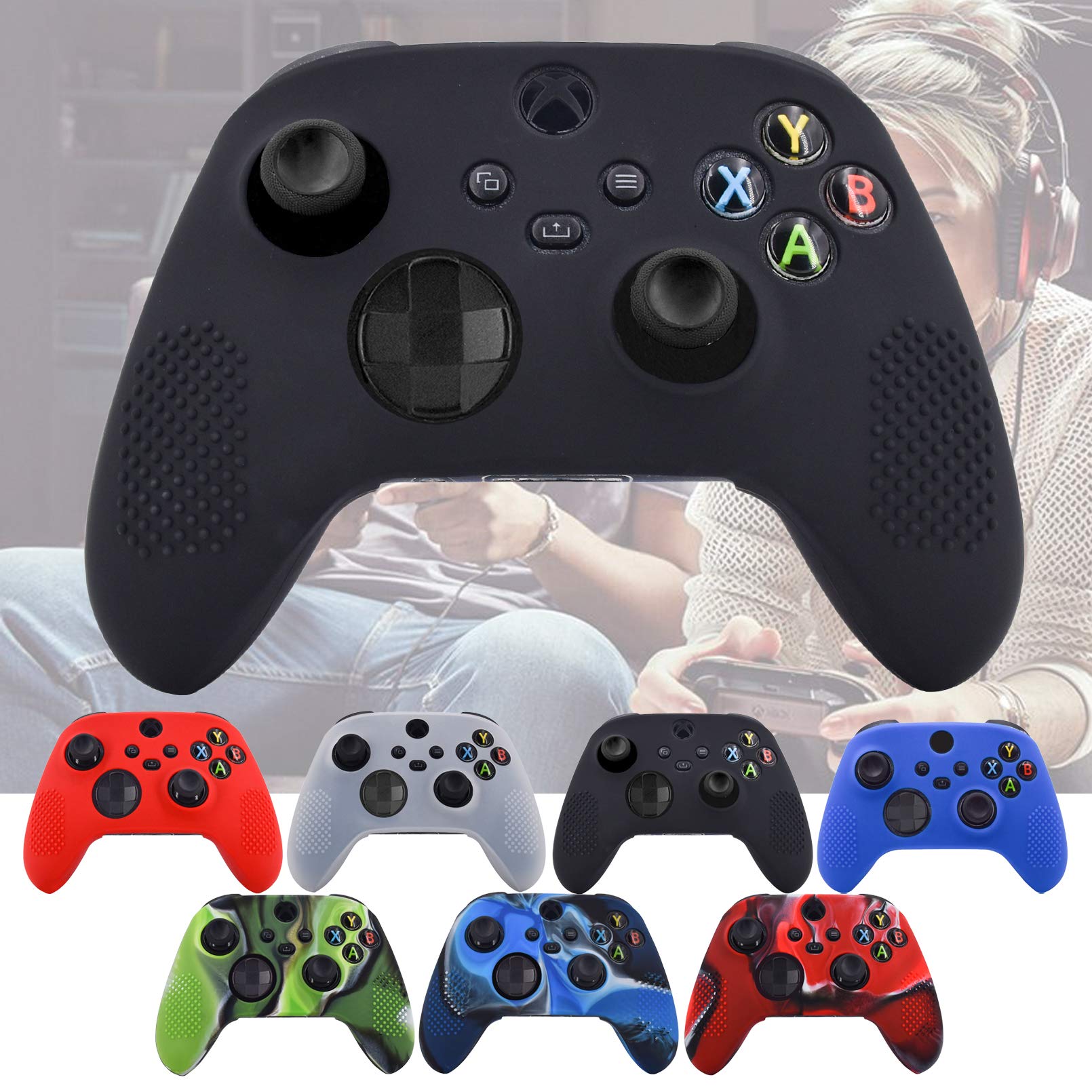 Skin for Xbox Series X/S Controller-Hikfly Silicone Cover Case for Xbox SX Controller Grips,Non-Slip Sleeve for Games Controller -1x Skin with 10 x Thumb Grip Caps(WhitePuke)