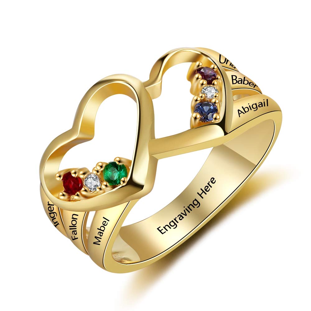 Personalized 6 Simulated Birthstones Rings for Grandmother Mothers Rings Anniversary Rings for Women (gold, 9)