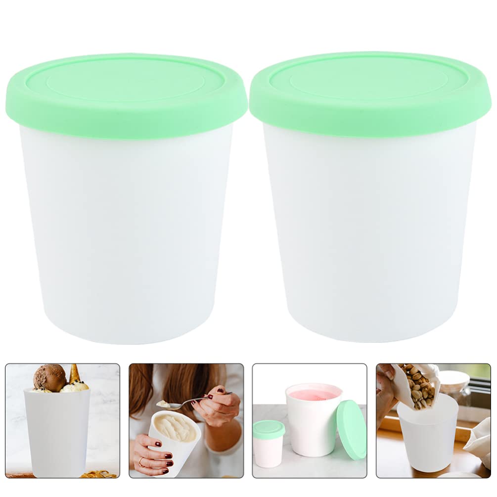 STOBAZA Ice Cream Pint Containers Freezer Storage Tubs with Silicone Lids for Ice Cream, Sorbet, Yogurt and Soup, Reusable Ice Cream Containers for Meal Prep,2.64 x 2.64 x 3.15 inches
