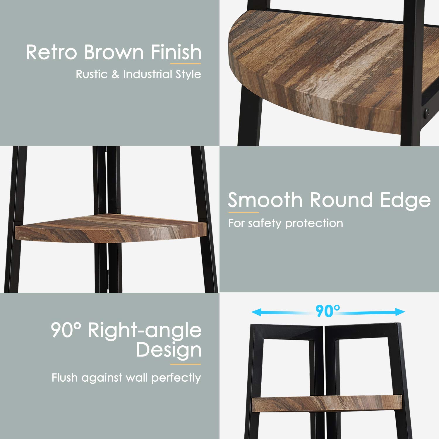 O&K FURNITURE 5 Shelf Industrial Corner Bookcase and Shelf, A-Shaped Display Corner Storage Rack Bookshelf-70-Inch, Oak Finish