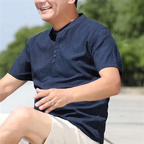 ZLDGYG Summer Short-Sleeved Shirt Middle-Aged and Elderly Casual Top Shirt Stand-up Collar Shirt (Color : D, Size : M Code)