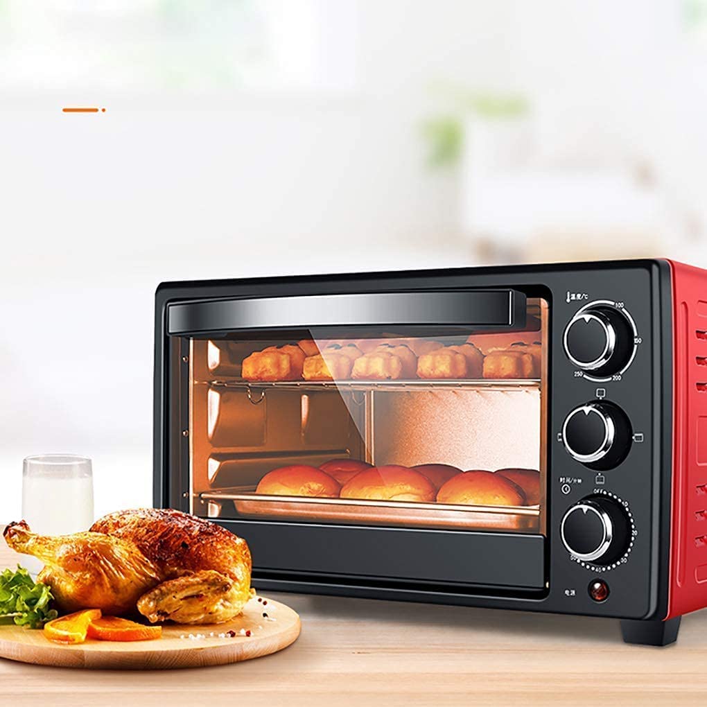 Mini Oven 23 L,Electric Oven 1300 W Adjustable Temperature 70-250 ℃ and 60 Minutes Timer with 3 Heating Functions for Baking Cooking Grill (Pink)