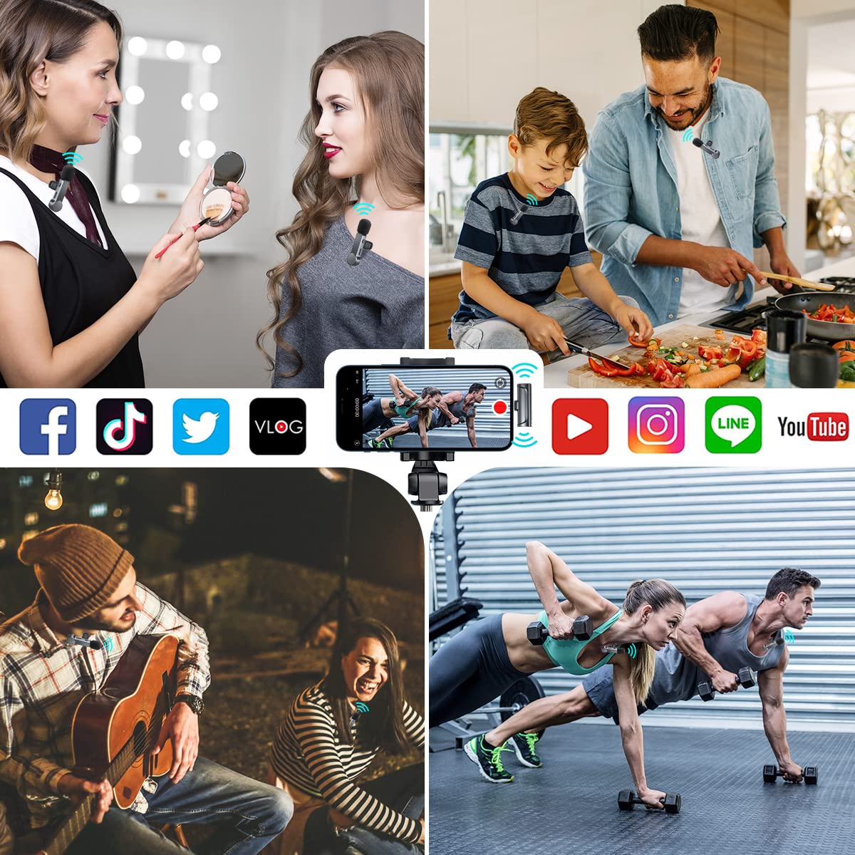 Wireless Lavalier Microphone,Plug and Play Compact and Portable Wireless Lav Mic, Dual Noise Reduction Lapel Clip on Mic for Video Recording & Live Stream(NO Need APP)