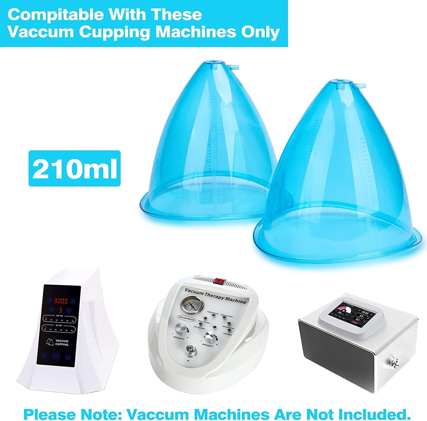 Unsvorns 210ml Vacuum Cups - Vacuum Cupping Machine Accessories - Extra-Large XXXL Vacuum Therapy Butt Suction Cups with Y-Hose
