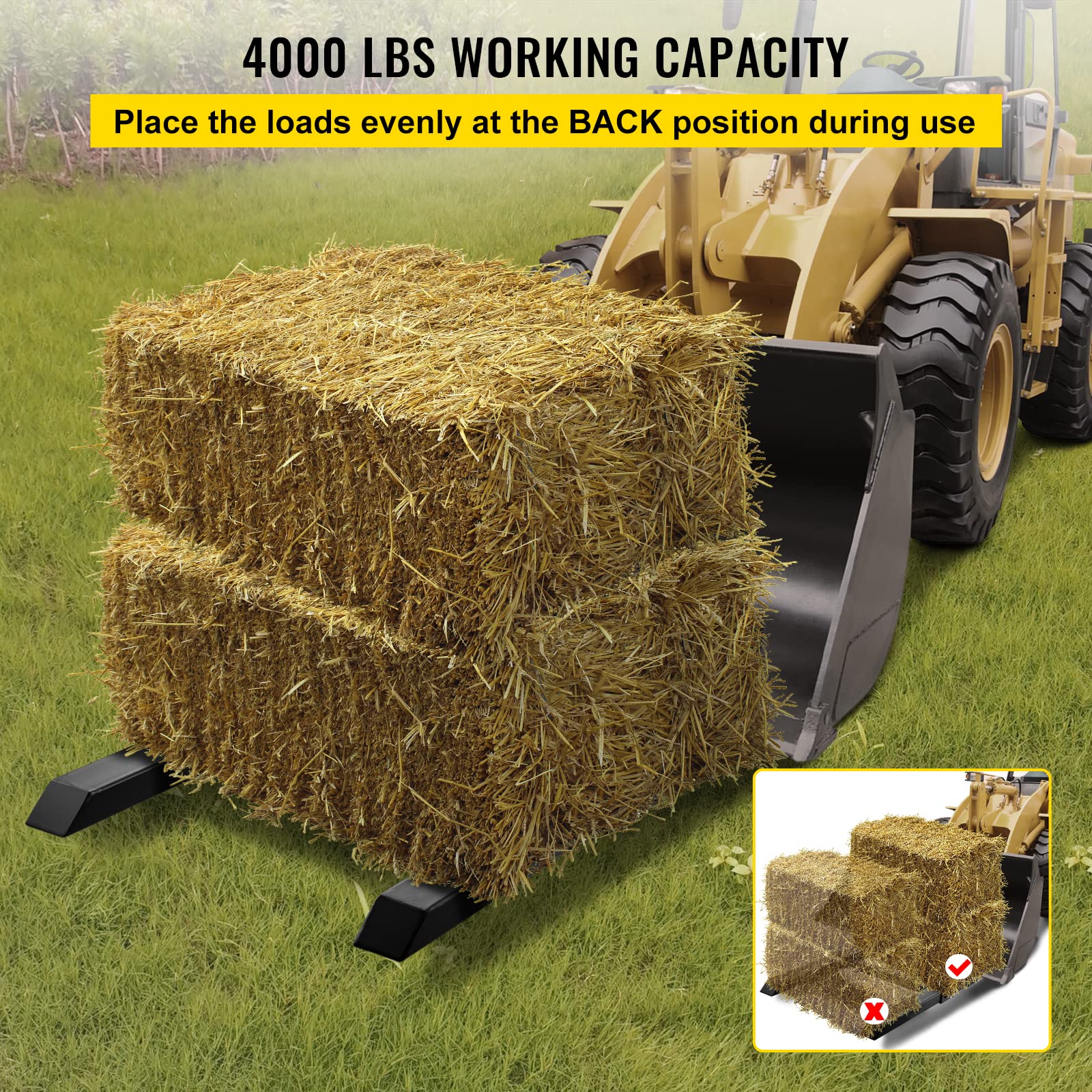 Mophorn Pallet Forks 42.9" 4000 Lbs Max, Clamp On Tractor Bucket Forks 58.7" Total Length, Heavy Duty Front Loader Forks, Fork Attachment for Skid Steer,Loader Bucket