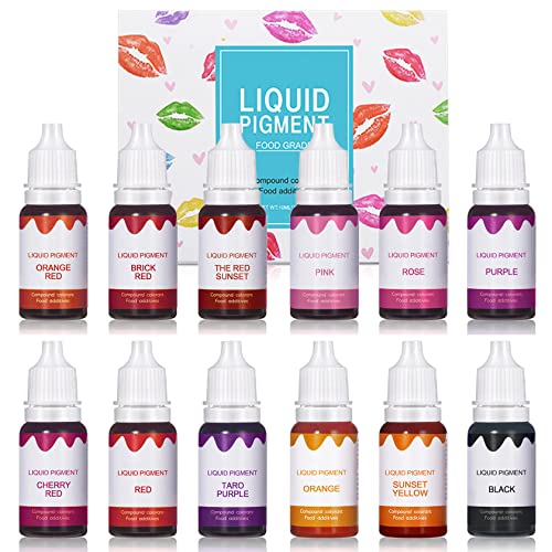 QIUFSSE 12 Colors DIY Lip Gloss Pigment Set,Liquid Pigment for Lip Gloss Natural Multifunctional High Color Rendering Red Warm Color Pigment for Lip Gloss Making-Set A