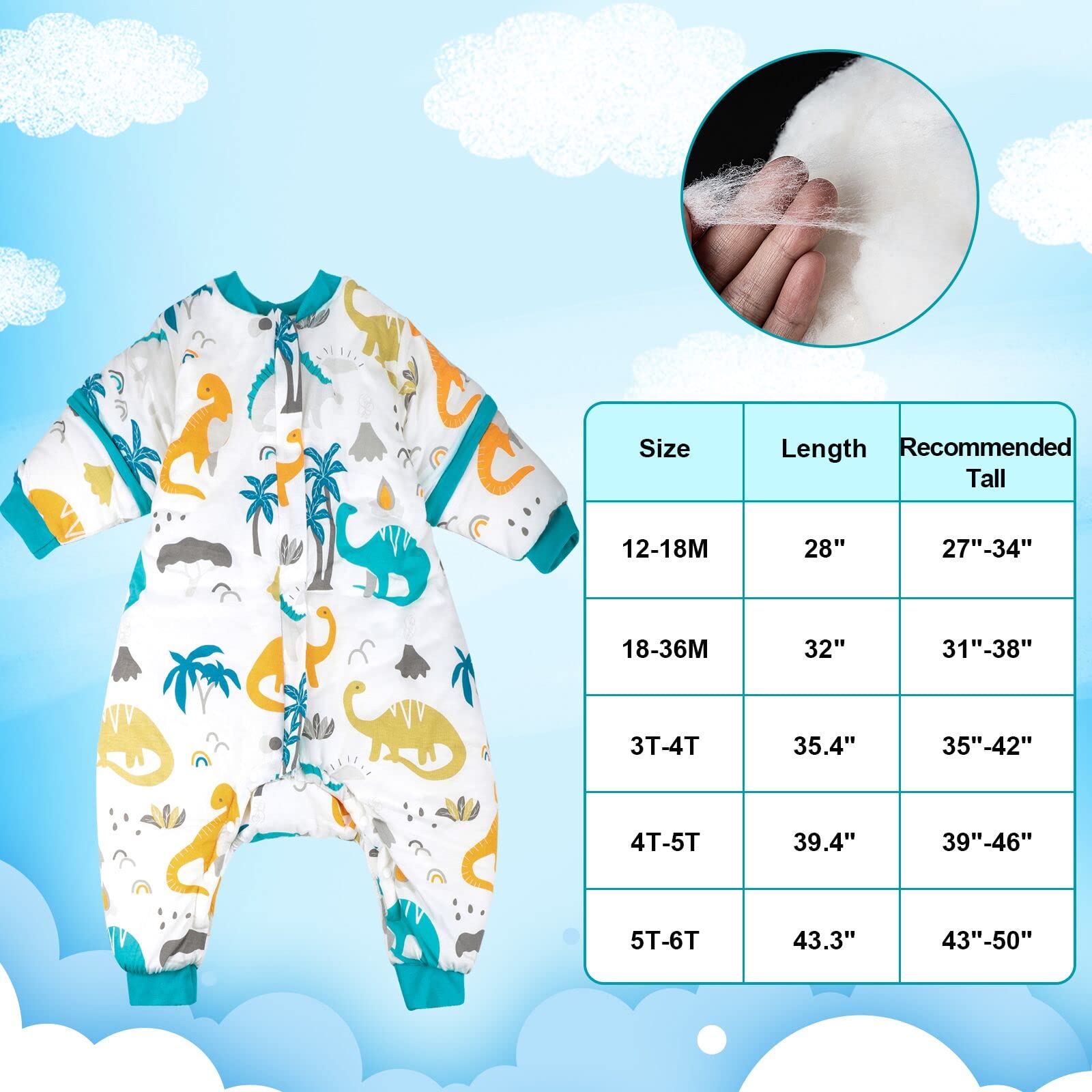 MooMoo Baby Sleep Sack Baby Sleeping Bag with Feet Winter Toddler Wearable Blanket with Legs Thicken 2.5 Tog Boy 12M-6T