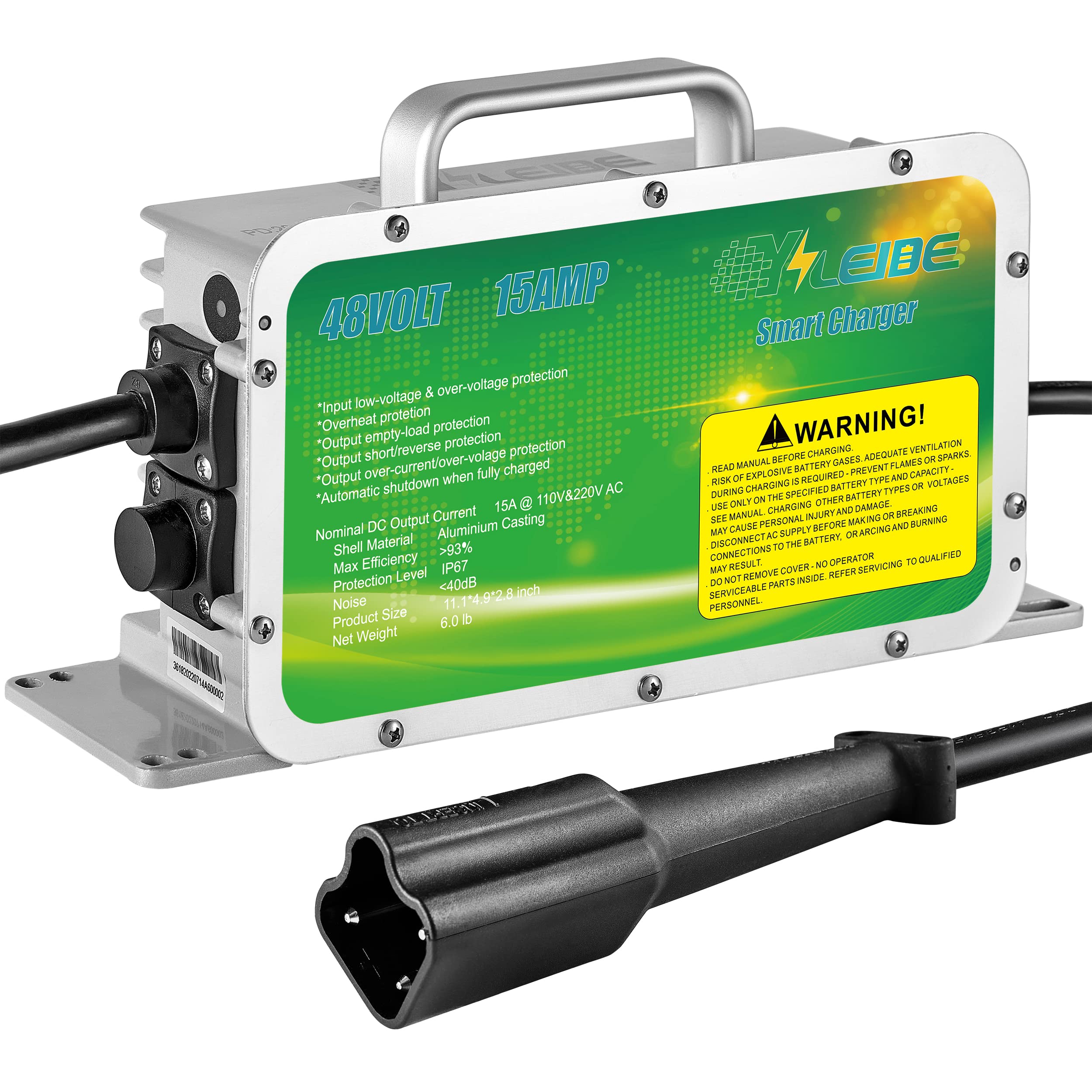 YILEIDE E1500W-2 Seris 48V15A Golf cart Battery Charger with 3-pin Leaf Plug for 48V Yamaha Drive/G29 Golf carts