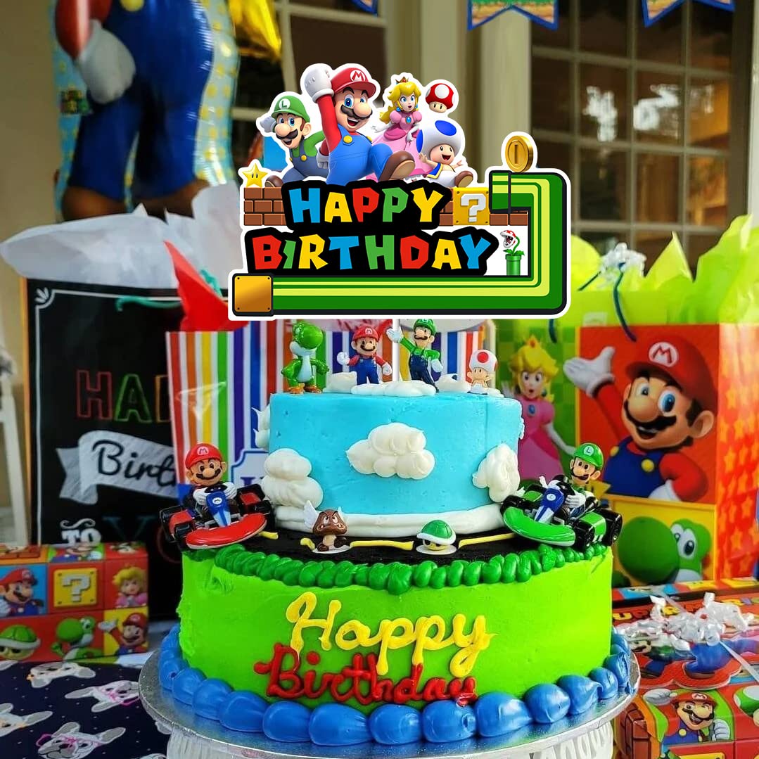 Mario Happy Birthday Cake Topper, Party Supplies Decorations for Mario Party Supplies Decor