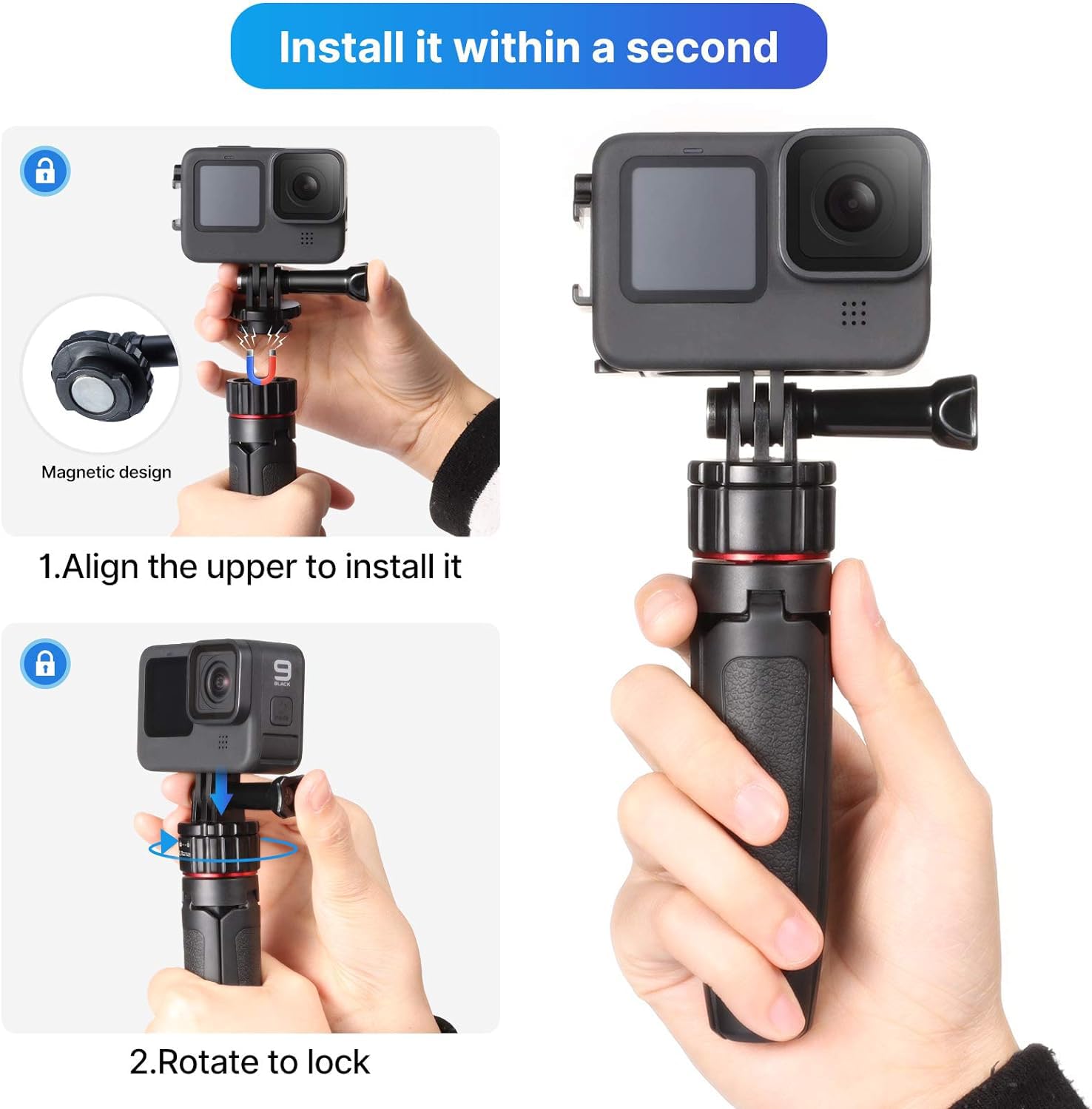 Selfie Stick Tripod Handle for - M31 Extendable Vlog Grip Quick Release Travel Tripod Stand for Hero 10/9/8/7/6/5 Black/Gopro Max DJI Osmo Action Insta 360 Action Camera Accessory Kits