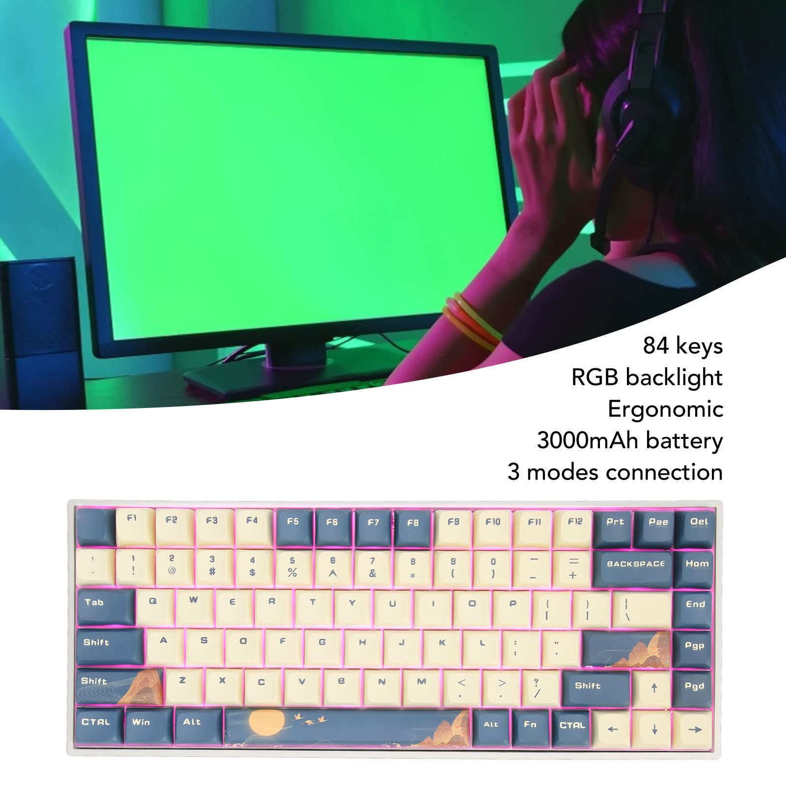 Yoidesu Bluetooth Mechanical Keyboard, 84 Key Wireless RGB Keyboard 2.4G USB Connection Hot Swappable Gaming Keyboard with RGB Backlighting(Silver Switch)