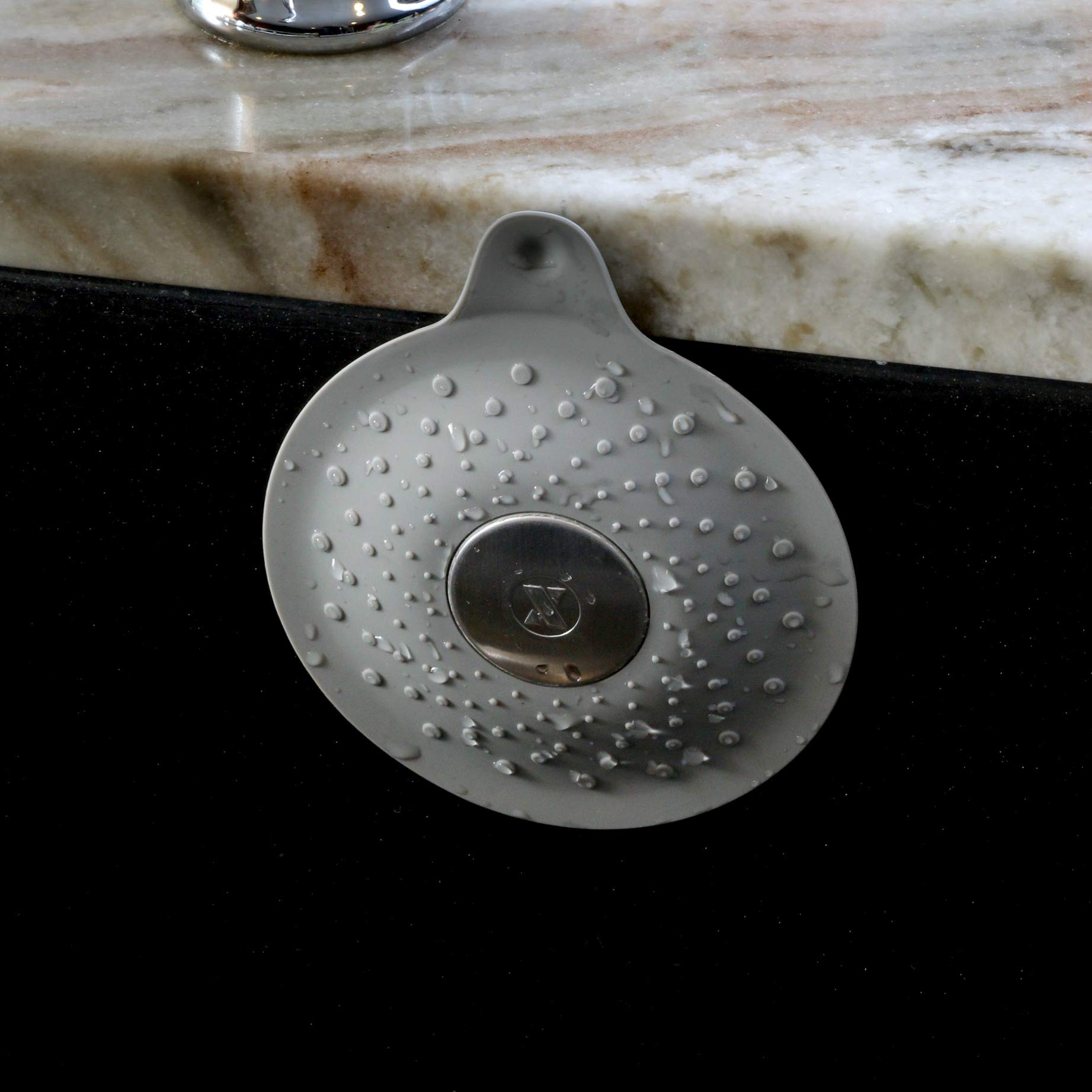 SlipX Solutions Gray Drain Stopper Fits Over Drains to Prevent Leaks (Covers Standard Tub & Sink Drains, Silicone & Stainless Steel)