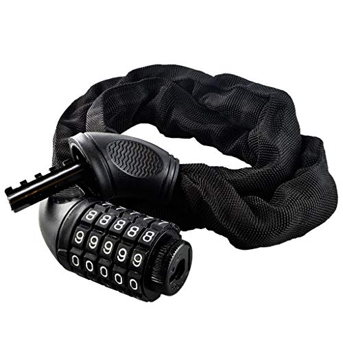 Selomore Bicycle Lock Cable 5 Digital Heavy Duty Bike Combination Chain Padlock Bicycle Lock Chain Lock 0716US083 Black