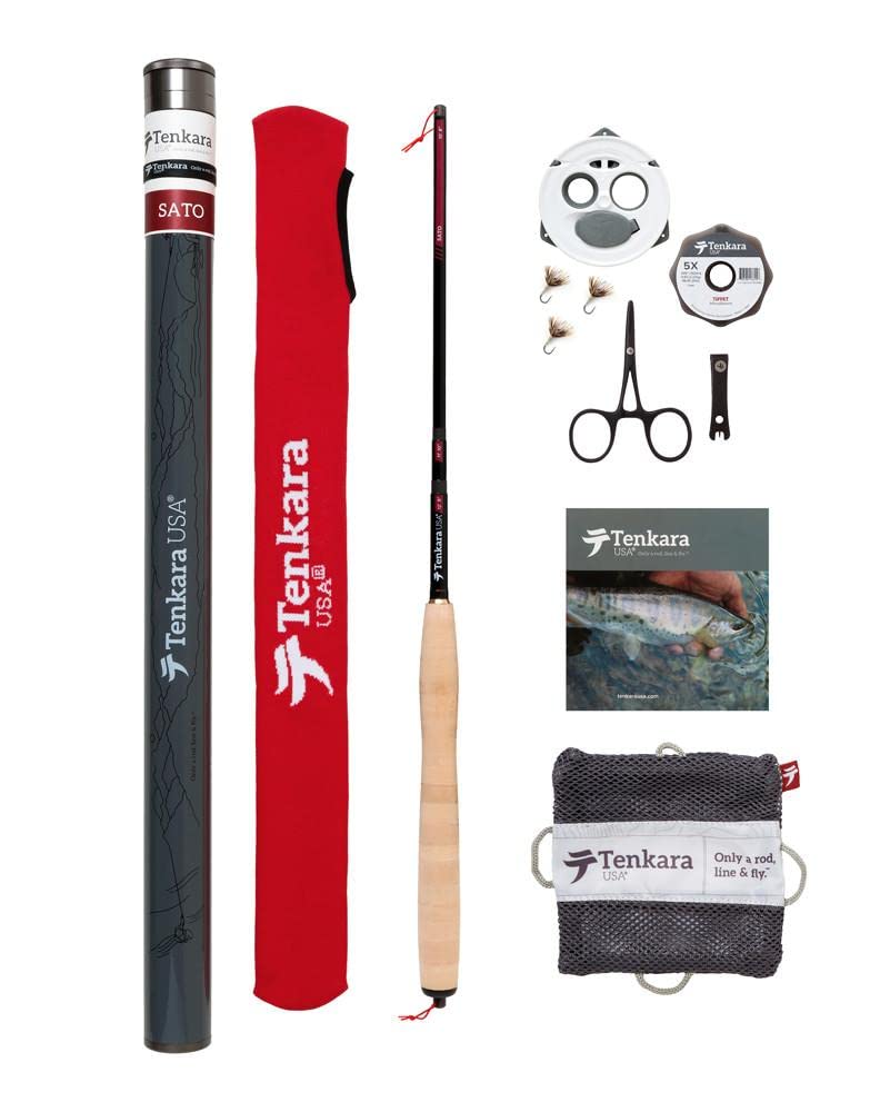 Tenkara USA Fly Fishing (Complete Set: SATO™ Rod + Starter Kit) | for Large & Small Fish - Carbon Fiber, Lightweight, Telescopic, Adjustable, 3 Multi-Lenghts ((10'8"/ 11'10"/ 12'9")