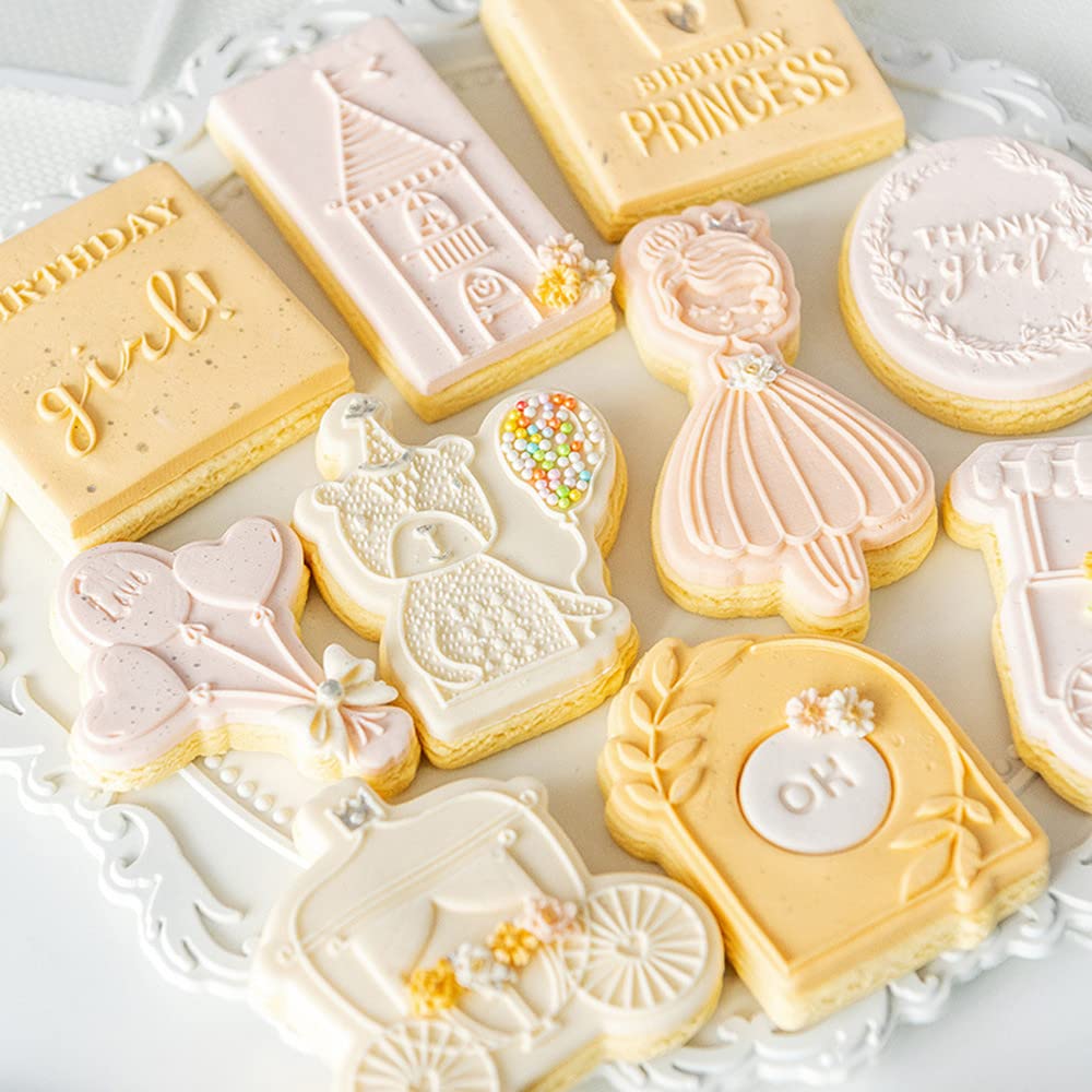 NANAICHE Premium Acrylic Cookie Mold Set with Laser-Engraved Designs - Durable and Versatile Baking Tools for Making Beautiful Cookies, Cakes, and More (princess)