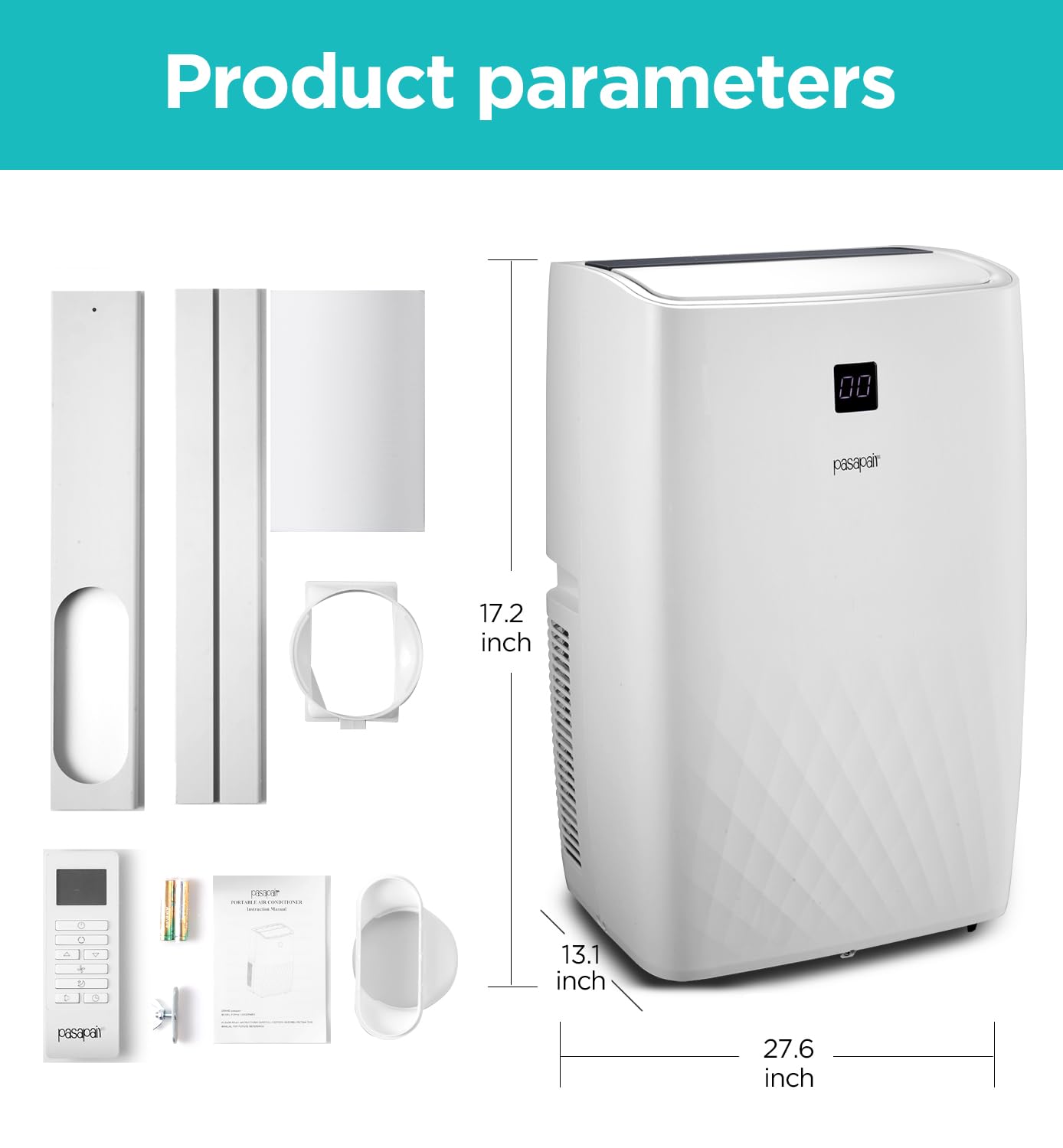 Voice-Enabled Portable Air Conditioner – Pasapair 14000 BTU Portable AC for Room with APP - 4-in1 AC Unit with Auto Swing & Window Kit included