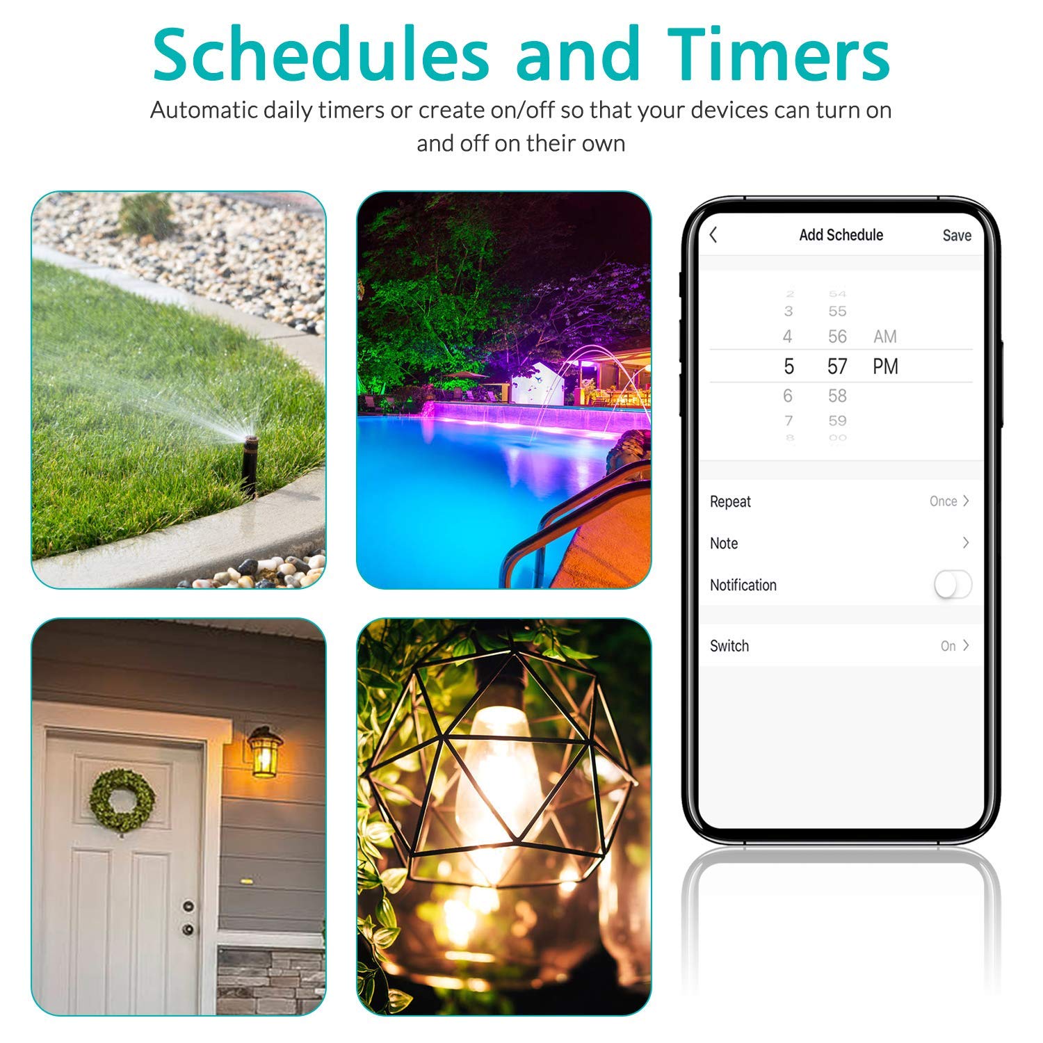Outdoor Smart Plug, Outdoor Wi-Fi Outlet Heavy Duty with 2 Sockets, Programmable Timer Plug Compatible with Alexa, Google Home, IP64 Waterproof, Wireless Remote Control Timer by Smartphone 15A/1875W