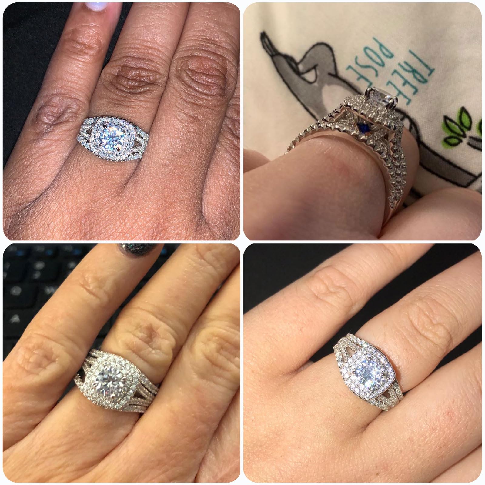 Newshe Wedding Rings for Women Engagement Set Blue Sapphire Sterling Silver White Cz 3Pcs Size 7