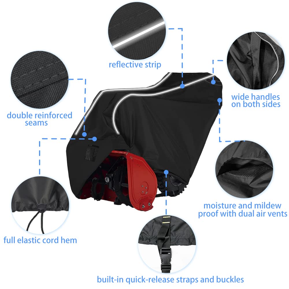 Zenicham Heavy-Duty 600D Fade and Crack Resistant Snow Blower Covers, Waterproof, Snow Proof,UV-Proof Snowblower Cover Universal Fit,Snow Thrower Cover with Reflective Strips (50" L x 33" W x 40" H)