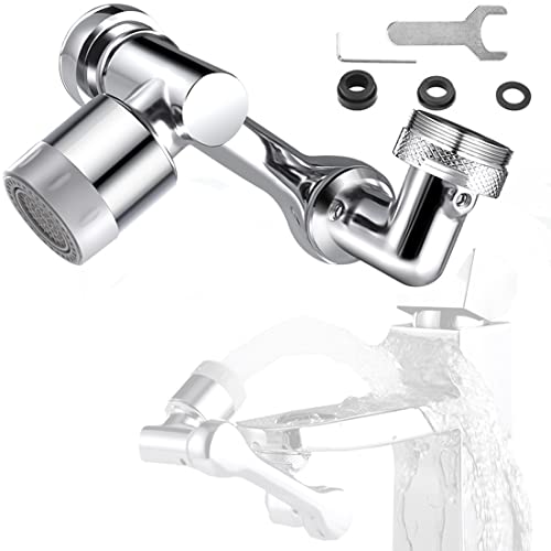 umogy Faucet Extender, Large Angle Rotating Splash Faucet Aerator, Universal 1080 Swivel Robotic Arm Swivel Extension Faucet Aerator, Faucet Extender for Sink with 2 Water Outlet Modes (2pcs)