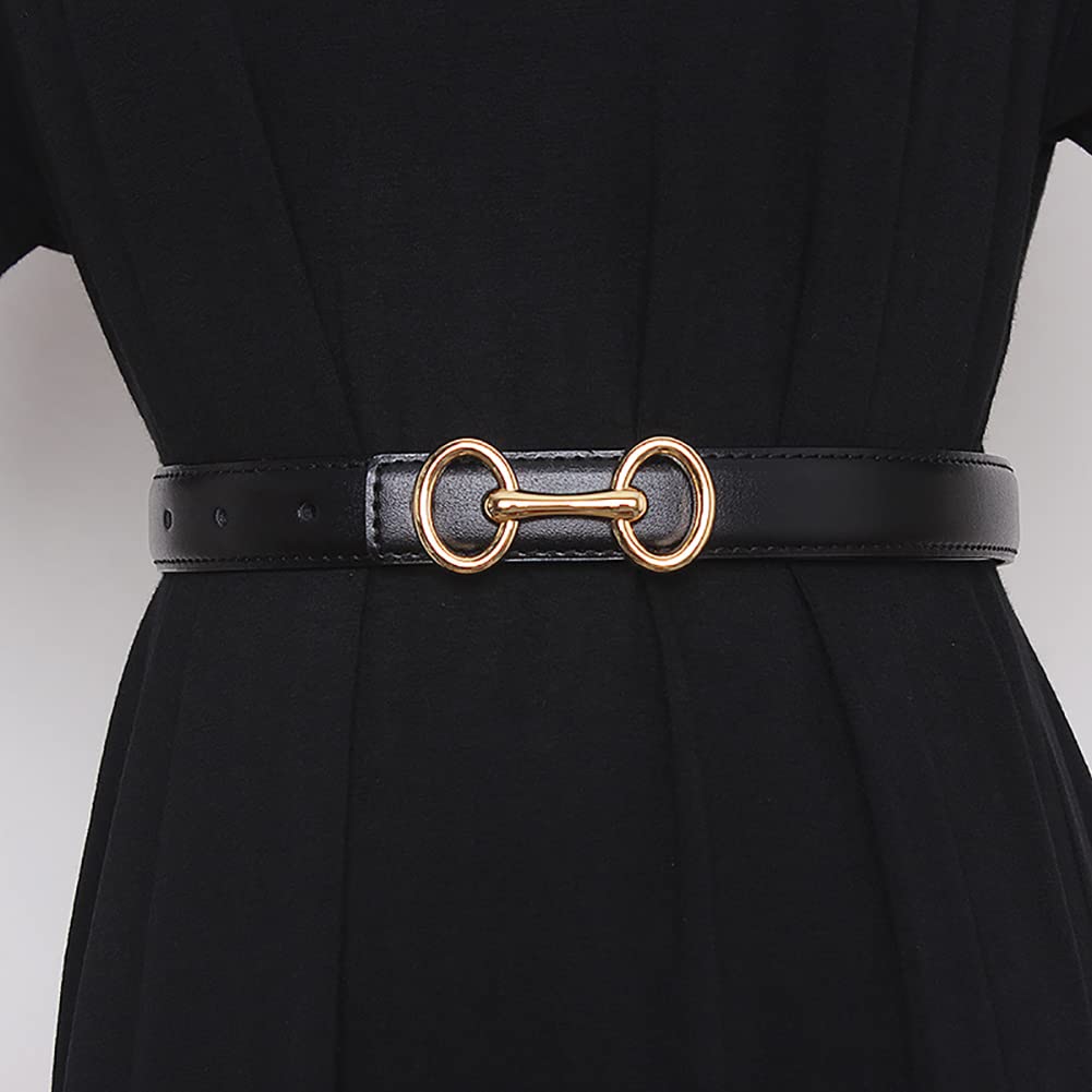 SPOMUNT Womens Classic Double Ring Buckle Design Leather Dress Belt,Fashion Belt for Jeans Pants (Black, 105cm(Fits pants size 25"-33"))