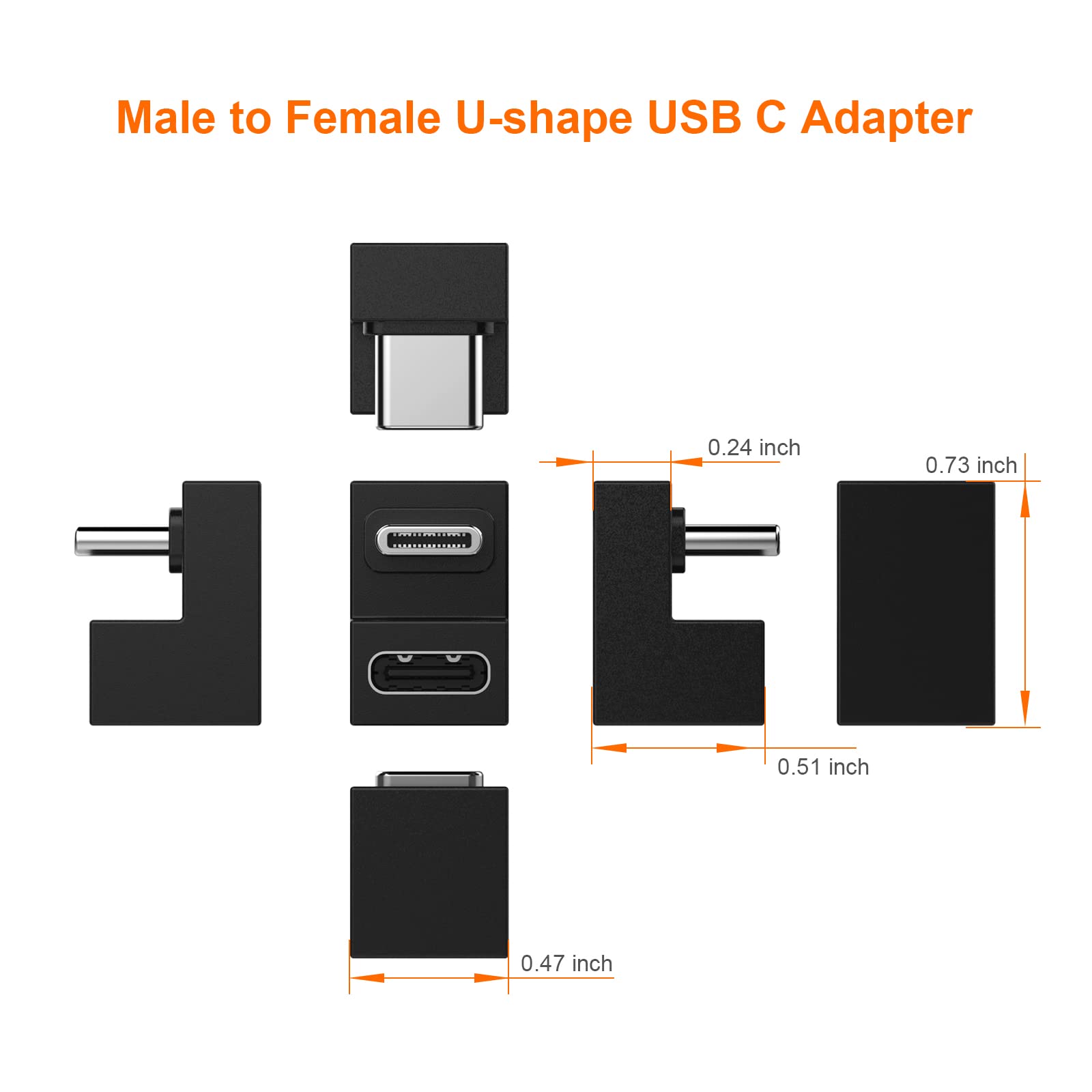 Zeilala 2PACK U-Shape USB Type-C to USB Type-C Extender Adapter Connector Converter Transfer 4K Video, 10Gbps Data Transfer & Charging for All USB C Phone, Laptop and Tablets. (Black)