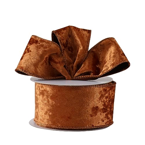 MAYREEL Copper Crushed Velvet Ribbon Wired 2.5" x 10 Yards Christmas Wired Edge Ribbon Copper Christmas Decorations Copper Ribbon for Gift Wrapping Wreath Tree Topper Bow Making Crafts