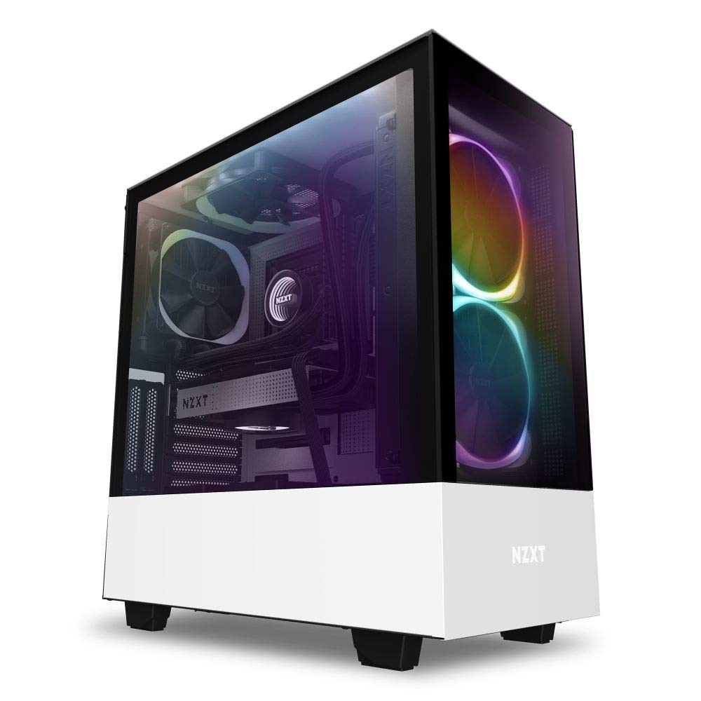 NZXT H510 Elite - CA-H510E-W1 - Premium Mid-Tower ATX Case PC Gaming Case - Dual-Tempered Glass Panel - Front I/O USB Type-C Port - Vertical GPU Mount - Integrated RGB Lighting - White/Black