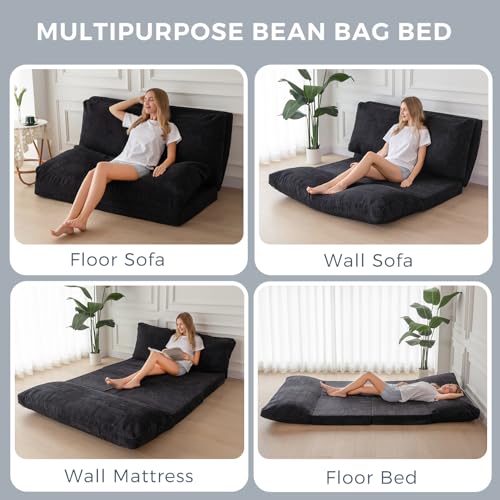 MAXYOYO Bean Bag Bed Folding Sofa Bed, Black