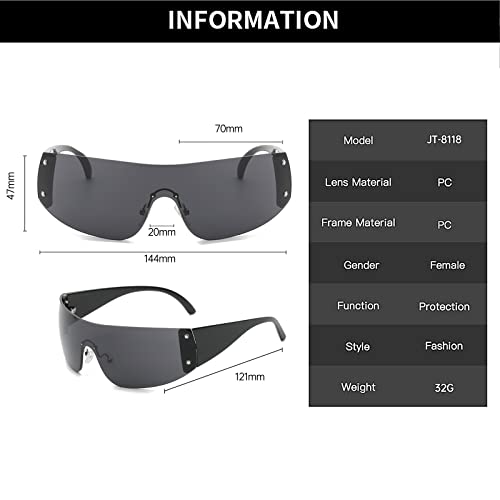 YAMEIZE Rimless Y2K Wrap Around Sunglasses for Women Men Oversized Fashion Shield Frameless Sun Glasses