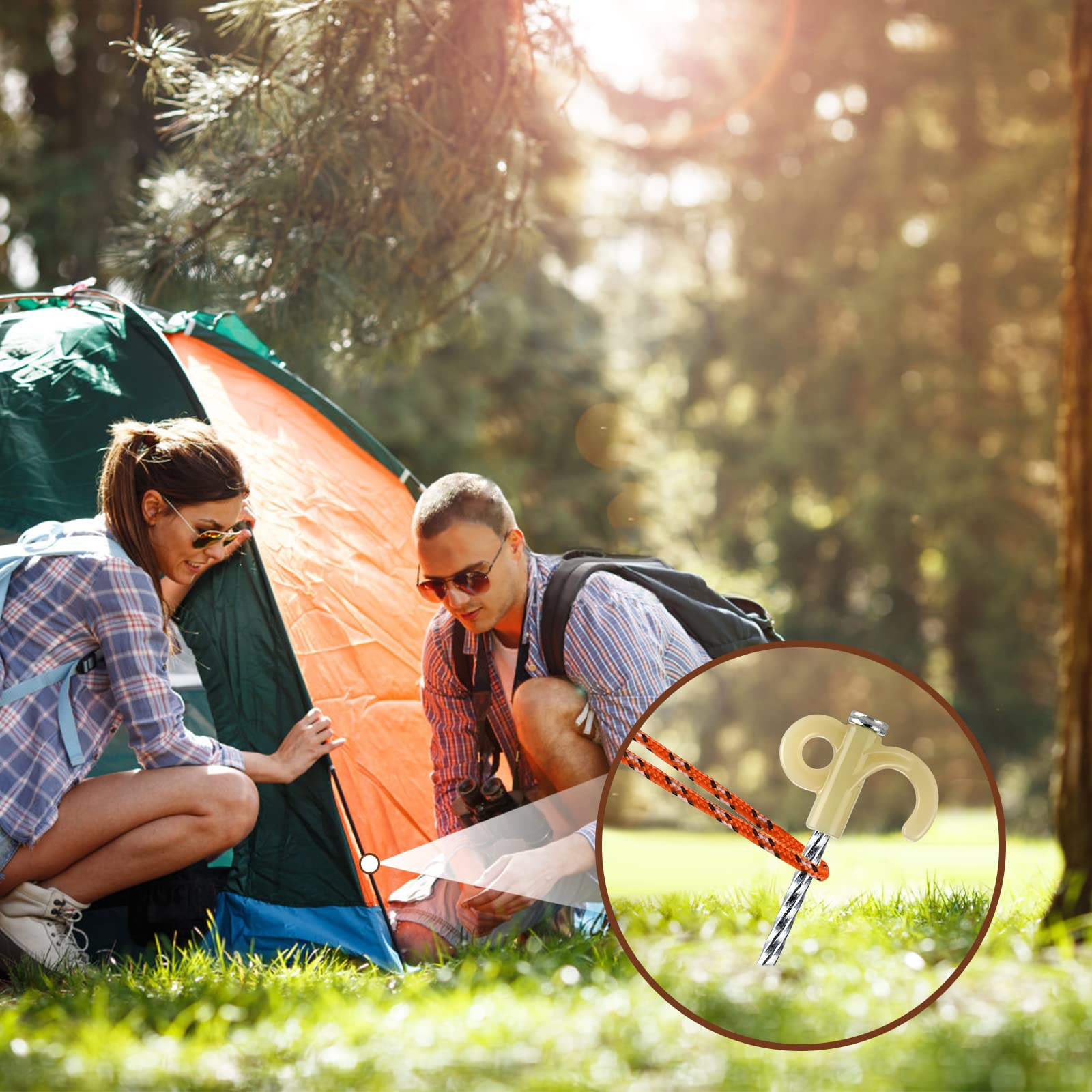 Tent Pegs 8pc-Pack, Luminous Head + Extra Canvas Carry Bag 10-in Multipurpose Heavy Duty Steel Tent Pile Tarp Pile Outdoor Camping Accessories (8)