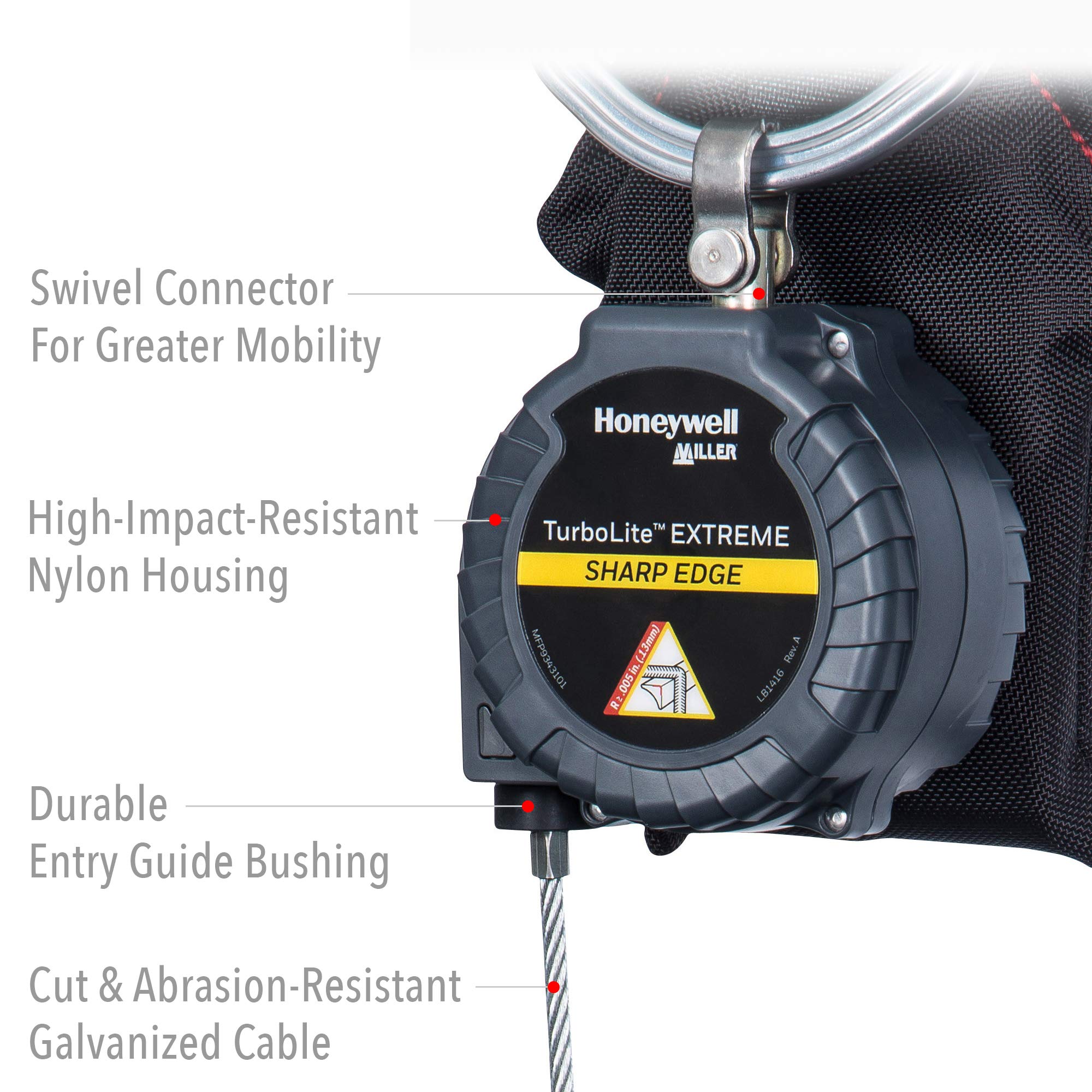Miller by Honeywell TurboLite Edge Extreme Sharp Edge 9-Foot Twin Personal Fall Limiter with Aluminum Locking Rebar Hooks (MFLEC2-12/9FT), Gray