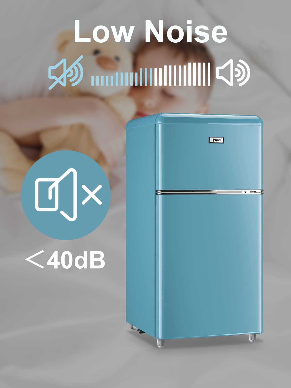 WANAI Compact Refrigerator 3.5 Cu.Ft Retro Mini Fridge with Freezer Dual Door Small Refrigerator with Adjustable Temperature,LED Lights, Removable Shelves, Mini Refrigerator for Dorm, Office, Bedroom
