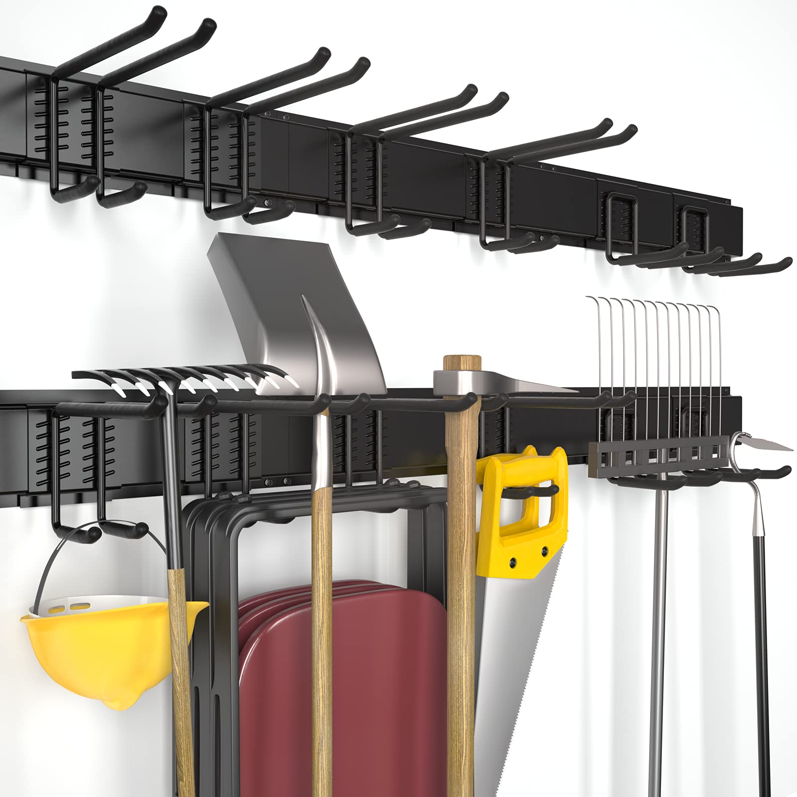 Mayyol Garage Tool Storage Racks - Wall Mount Lawn Organization - Yard Tools Hanger - Organizer Holder with Adjustable Heavy Duty Hooks for Garden Tools - Max Load 350lb, Black