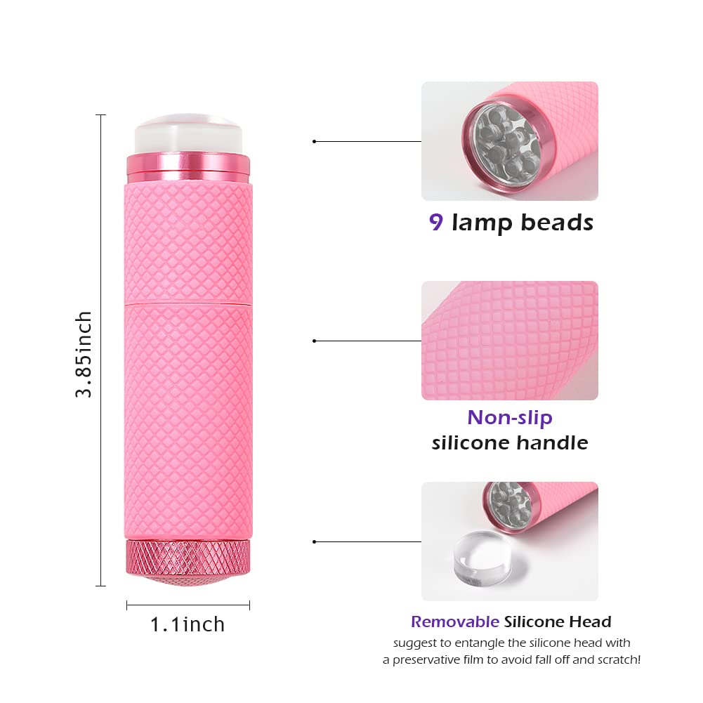 Mini UV Nail Lamp Presser, Silicone Nail Press Light, Handheld LED Nail Curing Lamp Nail Dryer with Silicone Head for Quick Nail Touch-Ups,Nail Press Flashlight Tool for Women Girl Manicure Decor