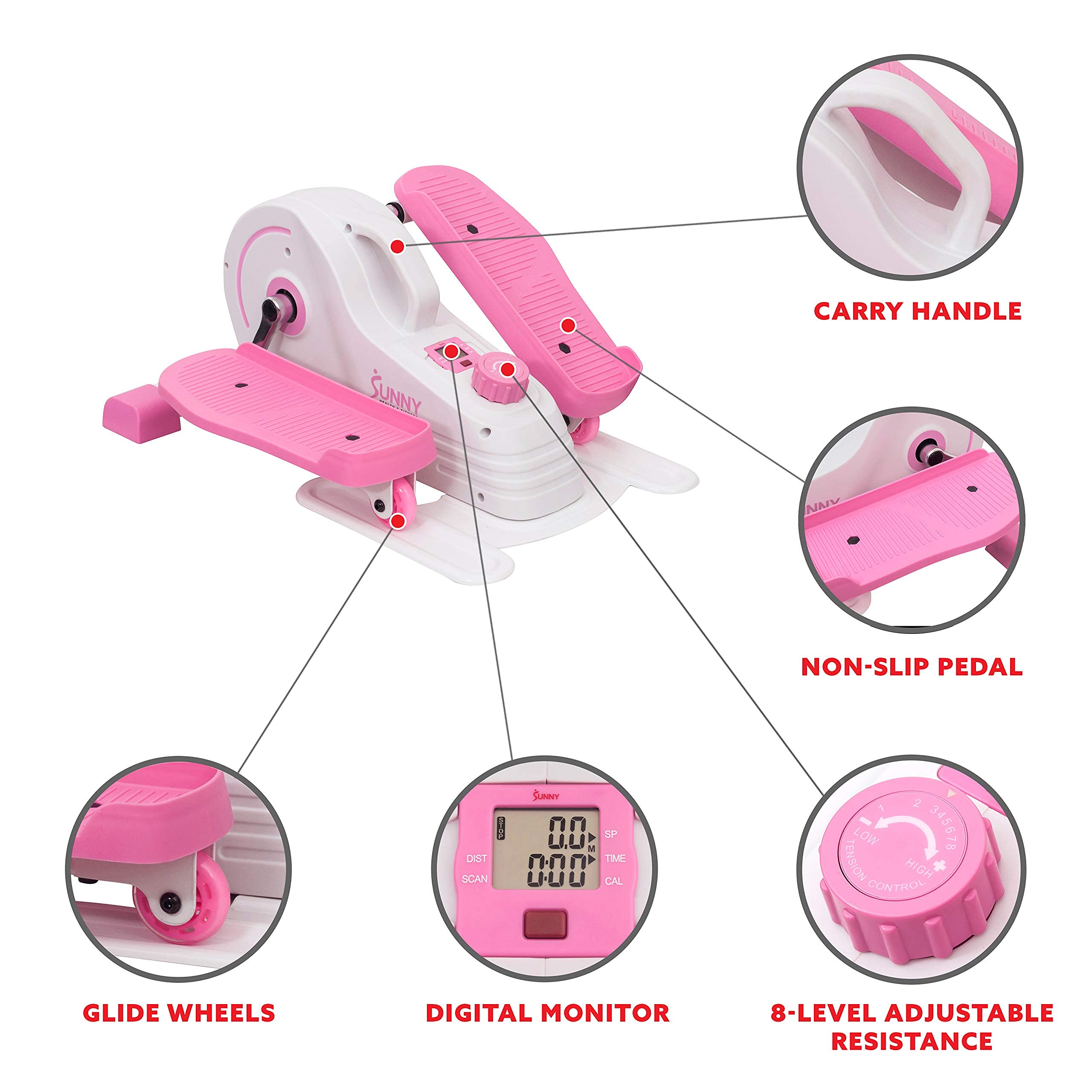 Sunny Health & Fitness Pink Under Desk Elliptical Machine - P2030 (Renewed)