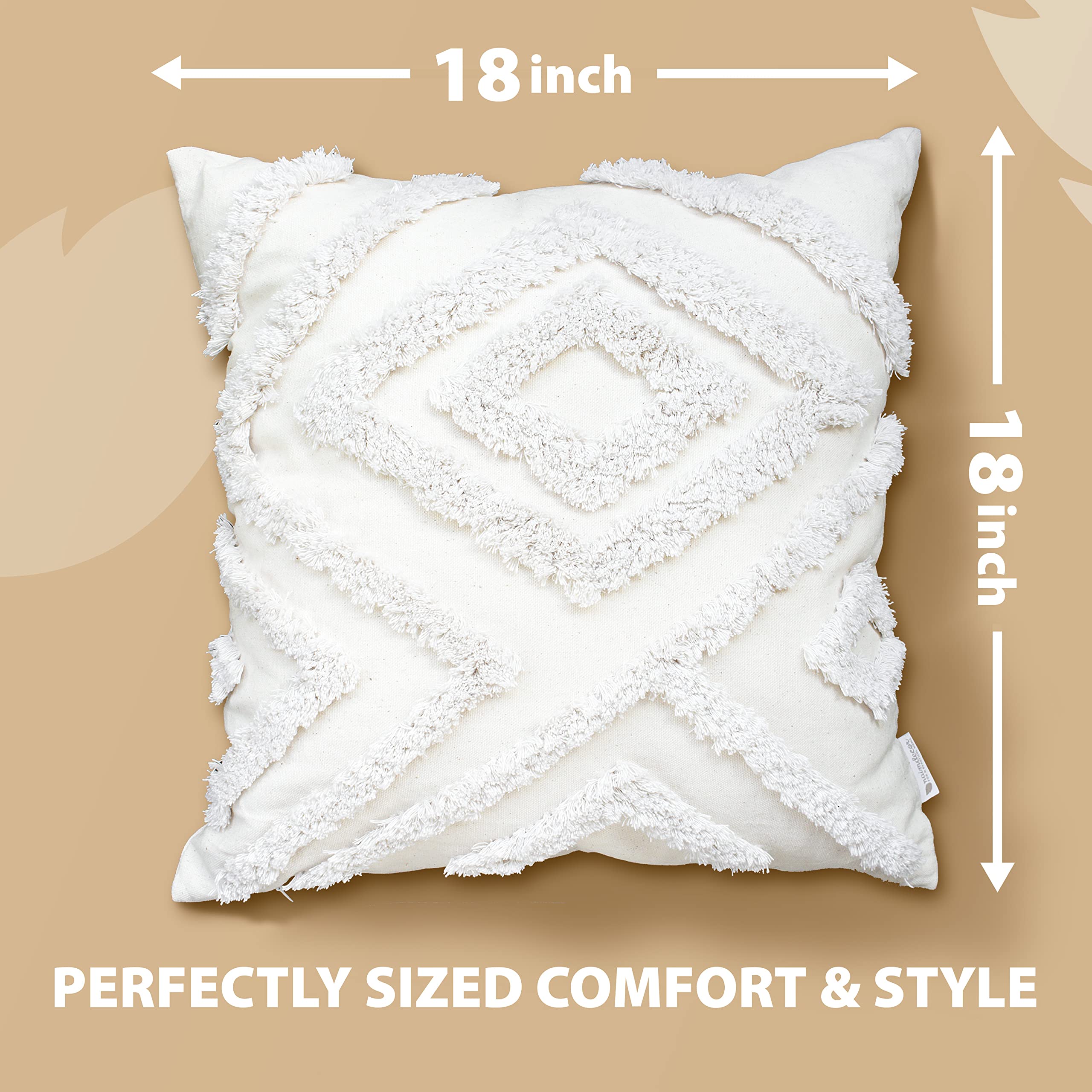 NAIMDECOR Cream Boho Pillow Covers 18x18 Throw Pillows for Couch - Boho Throw Pillows with Soft Velvet Pom Poms and Tufted Linen Pillow Designs