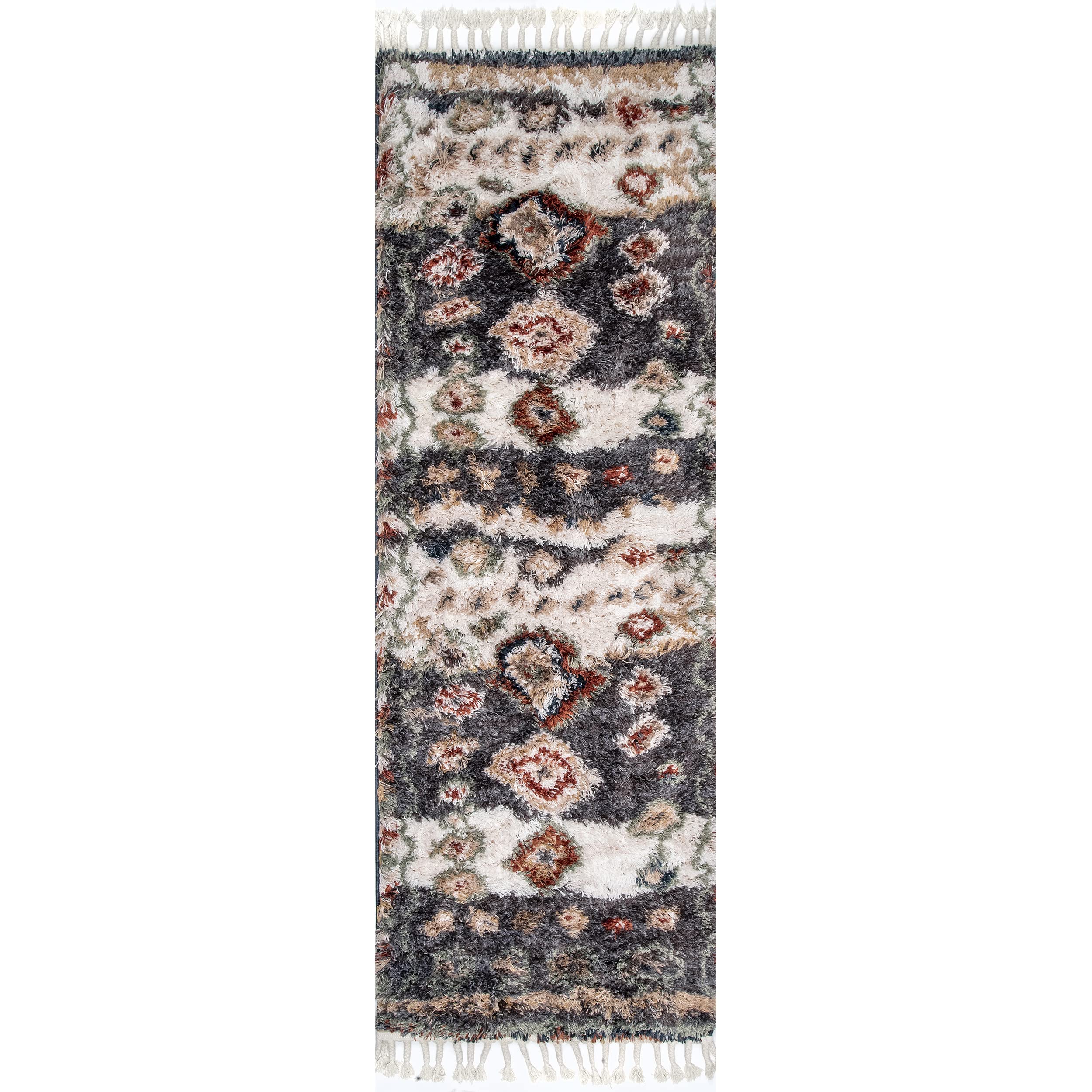 nuLOOM Rosemarie Bohemian Soft Shag Tassel Area Rug, 6' 7" x 9', Grey