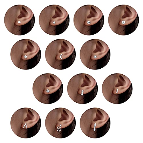 Silver Stud Earrings Set Women: Small Surgical Steel Hypoallergenic Stud Sets Ear Piercing Earrings Studs Birthday Gifts for Girl Sensitive Ears (silver)
