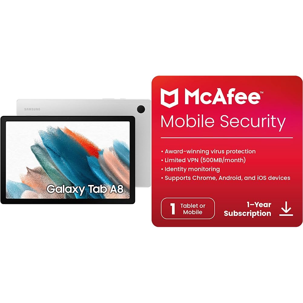 SAMSUNG Galaxy Tab A8 10.5” 128 GB Android Tablet [Silver] and McAfee Mobile Security Software [Download]