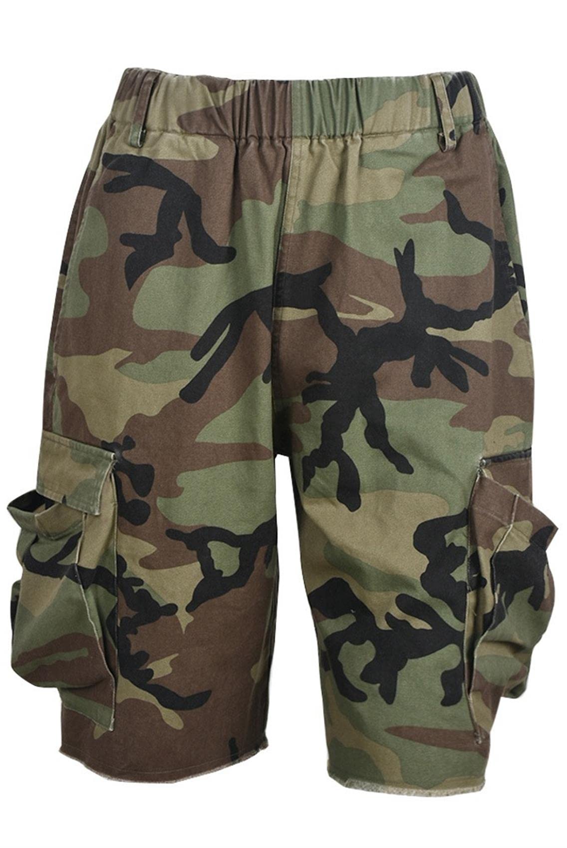 Molisry Camouflage Shorts for Women Elastic Waist Military Cargo Shorts Biker Jogger with Pockets