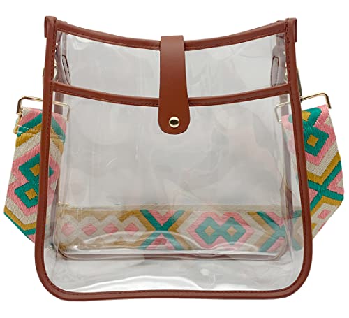 TopTTanBo Clear Crossbody Purse Bag for Women, Clear Messenger Bag Stadium Approved with Wide Shoulder Strap (brown)