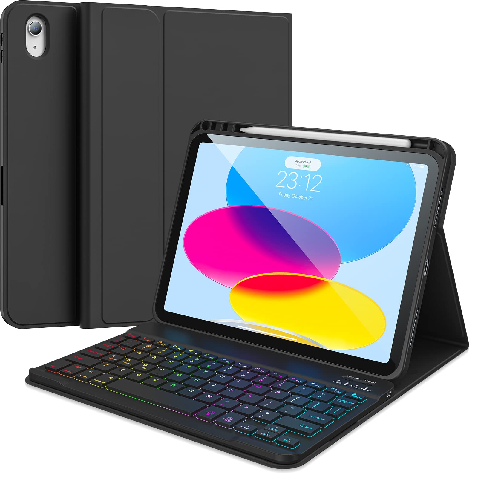 YAXUMEI iPad 10th Generation Case with Keyboard，iPad Keyboard Case for iPad 10.9" 2022, Keyboard Case with Pencil Holder-Detachable Bluetooth Backlit Keyboard Case for Latest iPad 10th Gen 10.9" 2022