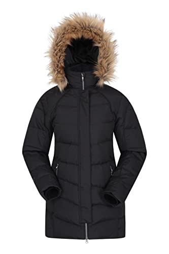 Mountain Warehouse Isla II Womens Down Jacket - Faux Fur Trim Hood Black Womens Size 4 US