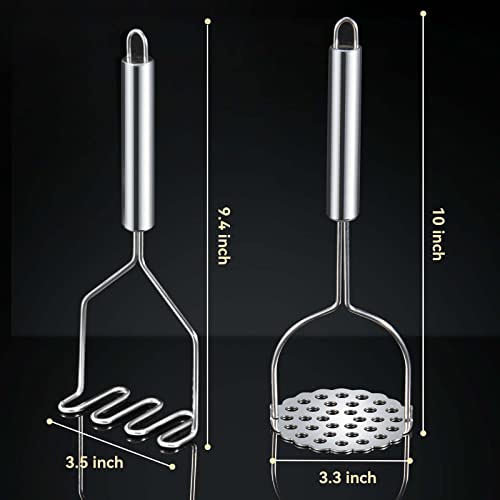 VOOVAO 2 Pcs Potato Masher, Heavy Duty Stainless Steel Integrated Masher Kitchen Tool Wire Masher for Potatoes, Avocados, Beans, Fruit & Vegetables