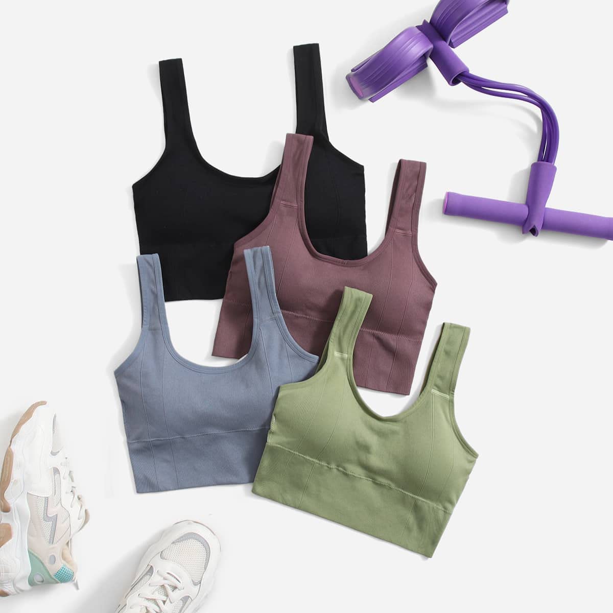 Verdusa Women's 3 Pack Ribbed Sports Bra High Support Athletic Workout Yoga Bra Multicolor C M