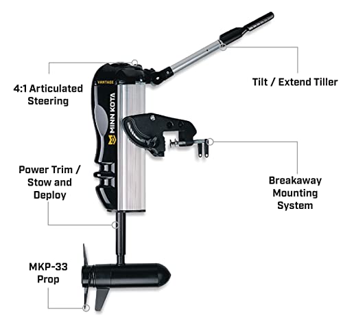 Minn Kota 1352625 Vantage Freshwater Hand-steer Transom-Mount Trolling Motor with Digital Maximizer, 80 lbs Thrust, 31" Shaft