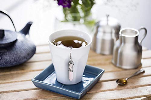 TeaSanavie 2 Pack Healing Crystal Pendant Loose Tea Steeper Tea Infusers Tea Strainers for Couple Gift,Antique Silver Flower Wrapped Natural Gemstone Hexagonal 18/8 Stainless Steel Fine Mesh Tea Ball