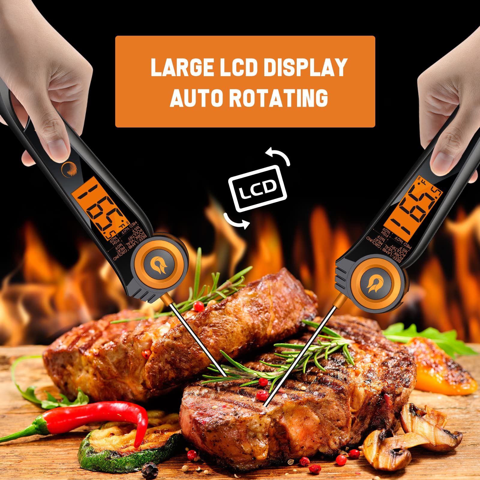 ๐จ๐ฝ๐ด๐ฟ๐ฎ๐ฑ๐ฒ๐ฑ Meat Thermometer Digital for Grill and Cooking - Instant Read Meat Thermometer 6.1โ Ultra Long Waterproof Grill Thermometer w/Reversible Display for BBQ, Oil Deep Frying